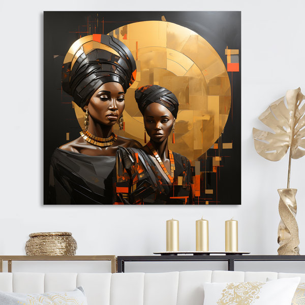 Winston Porter Cubism Black And Gold African Mother III - African American Woman Wall Art | Wayfair